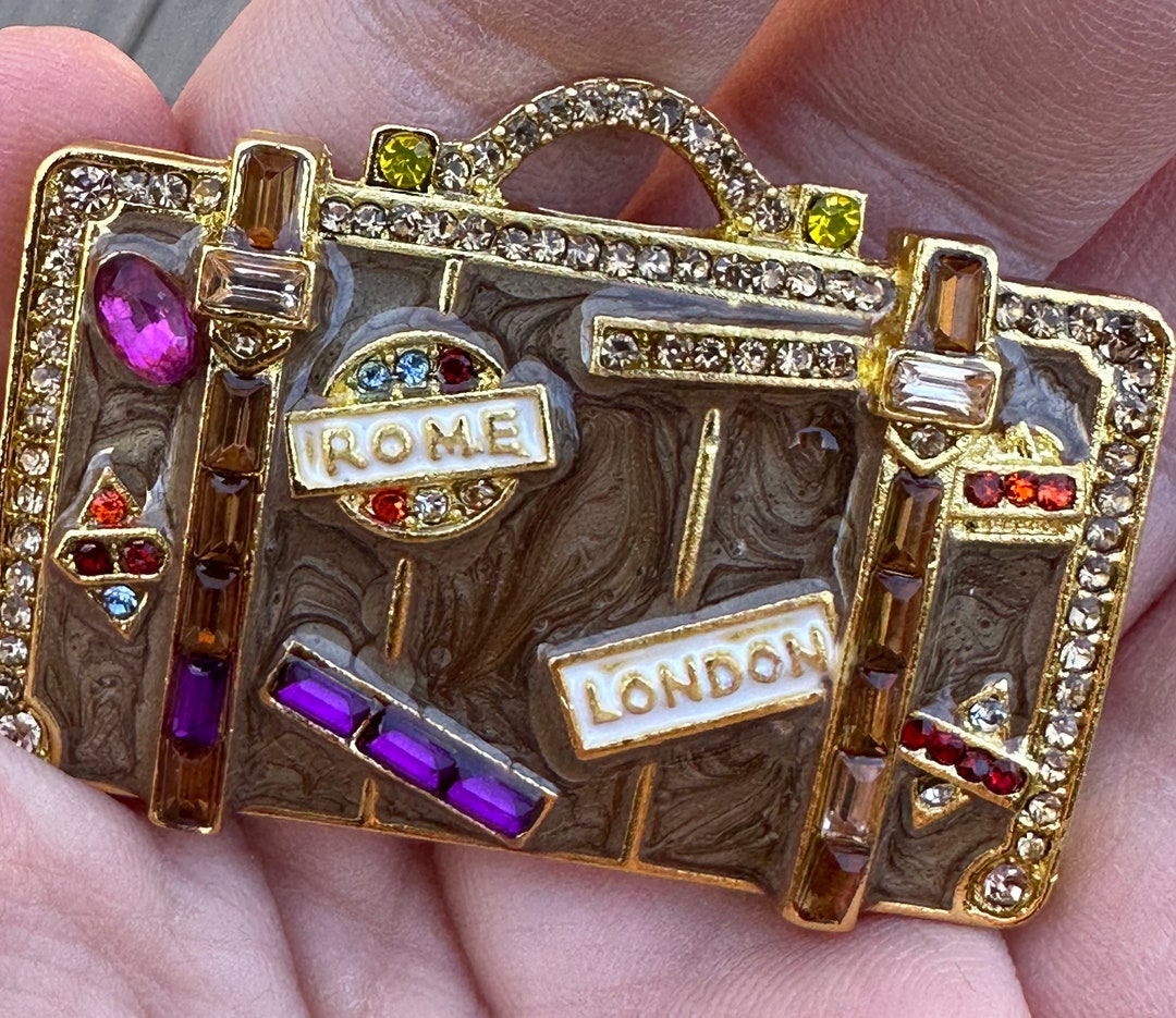 Beautiful Brown Suitcase Brooch NEW Gold Travel Agent Gift Christmas ...