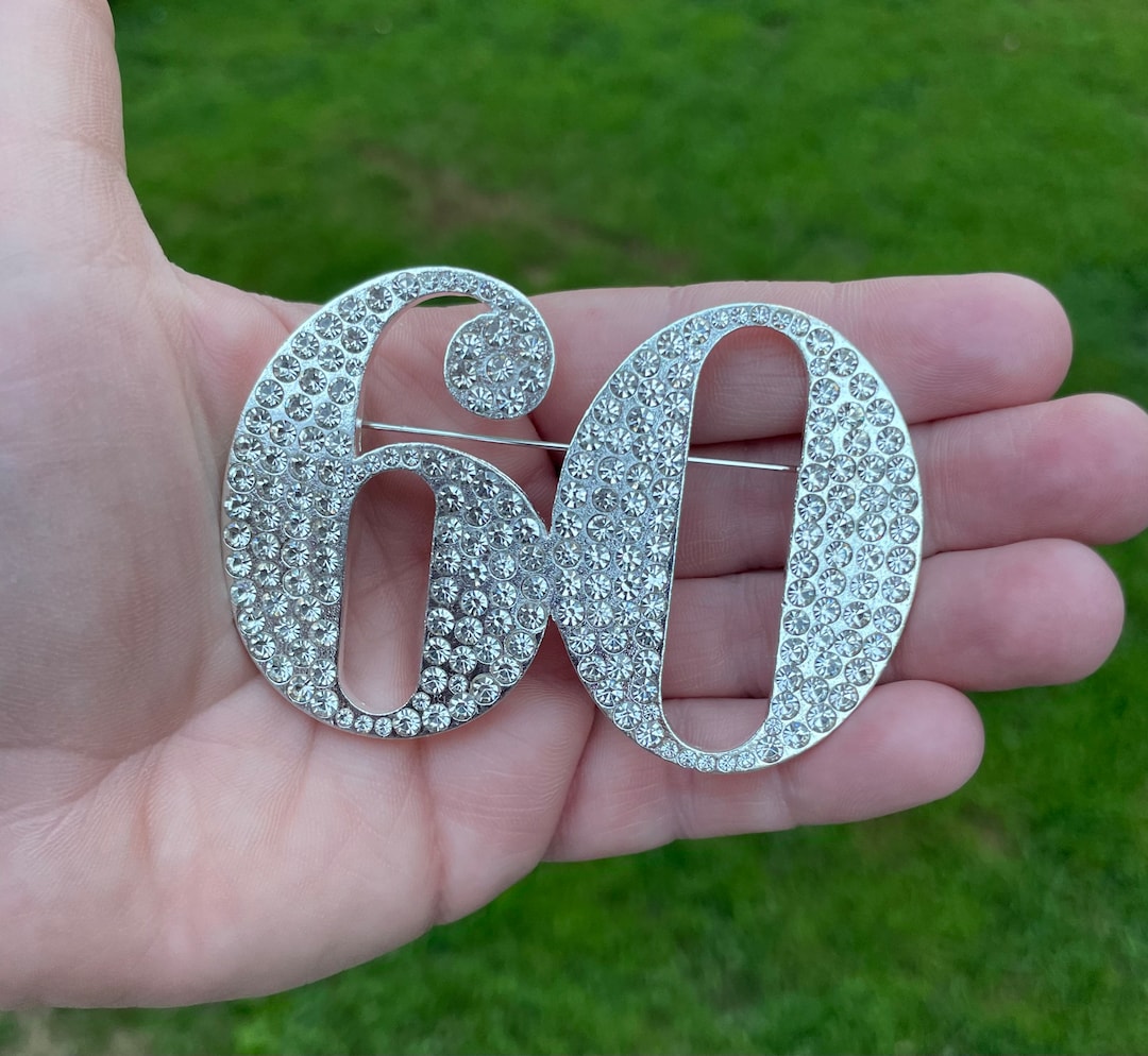Custom Number 60 Brooch Rhinestone Pin NEW 60th Birthday Anniversary ...