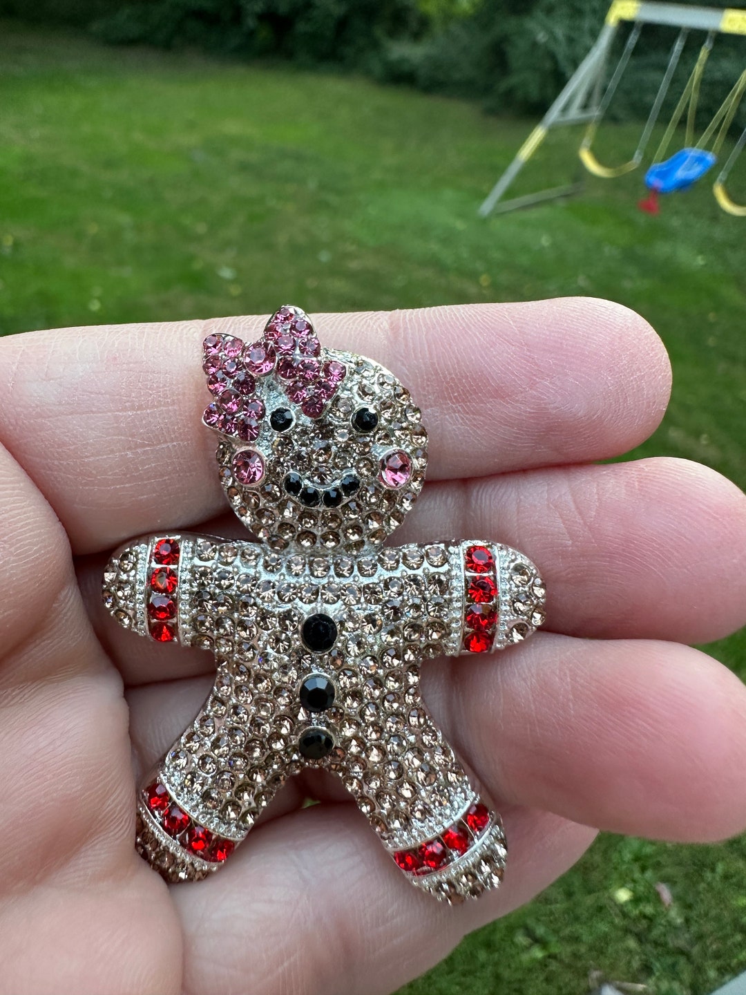 Sparkling 2x2 Gingerbread Girl Rhinestone Brooch - Festive Christmas ...