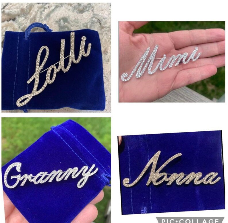 Custom Script Rhinestone Nini Brooch Pin Jewelry Gift New With Velvet ...