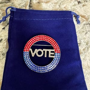 USA Patriotic Red White and Blue Crystal Rhinestone Vote Pin - American ...