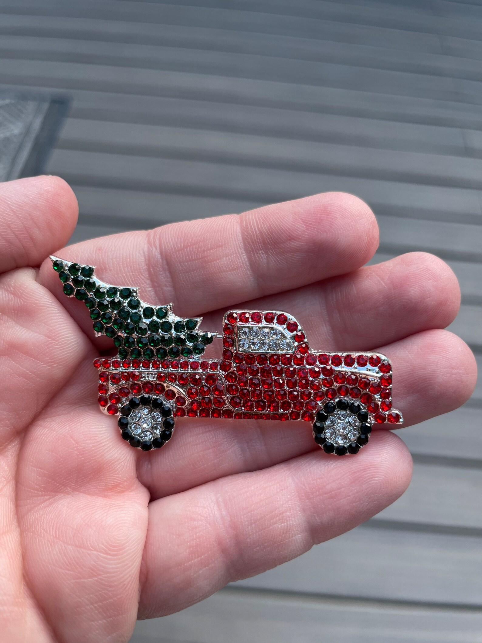 Country Red Pickup Truck Christmas Tree Rhinestone Brooch Pin NEW ...