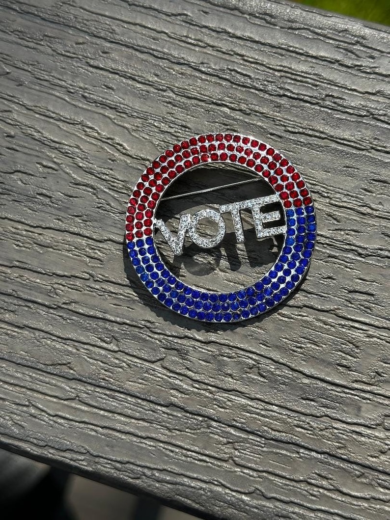 USA Patriotic Red White and Blue Crystal Rhinestone Vote Pin - American ...
