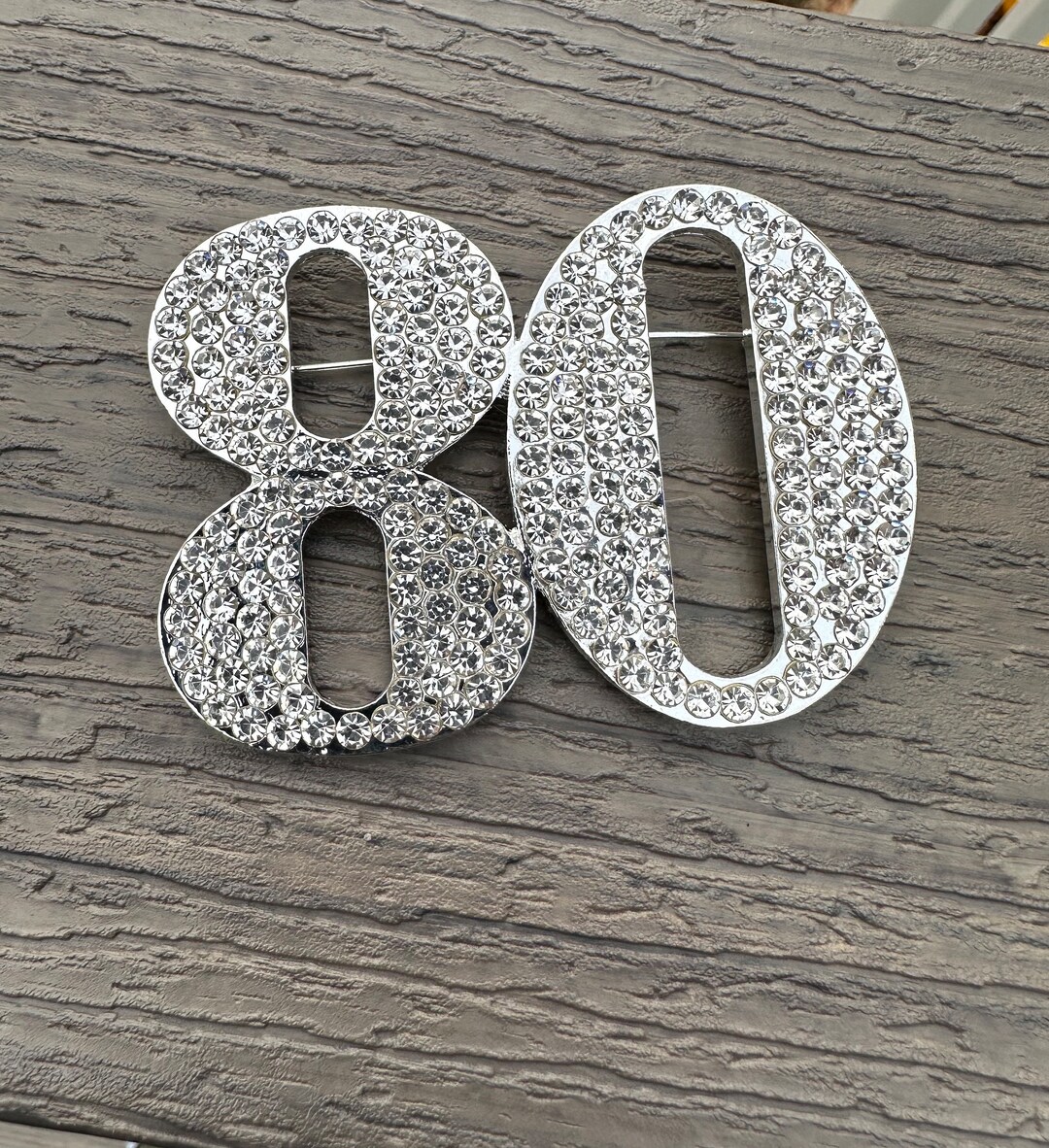 Stunning Large 3 Rhinestone Brooch Pin Number 80 80th Birthday ...