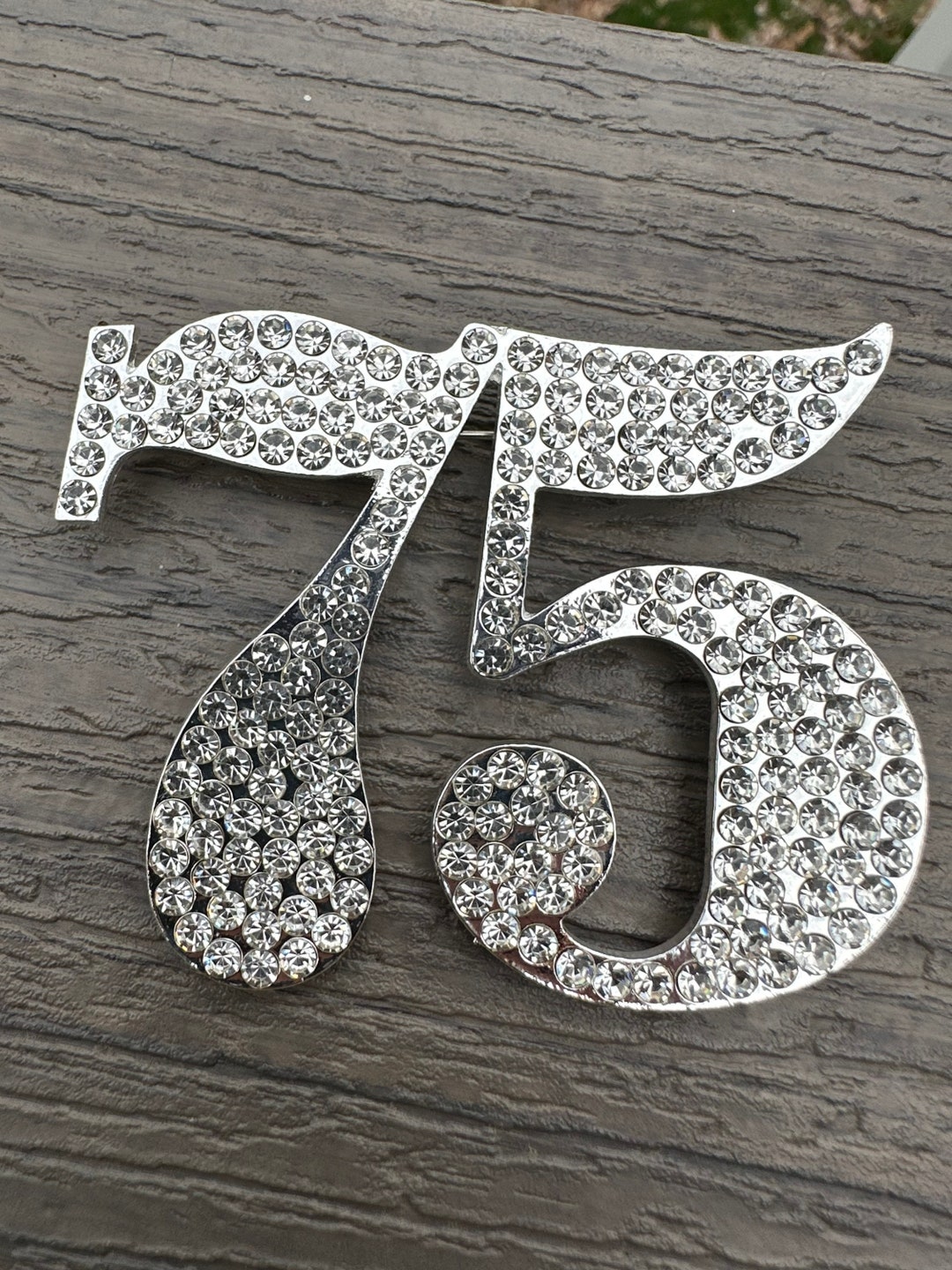 Stunning Large 3” Rhinestone Brooch Pin Number 75 75th Milestone ...
