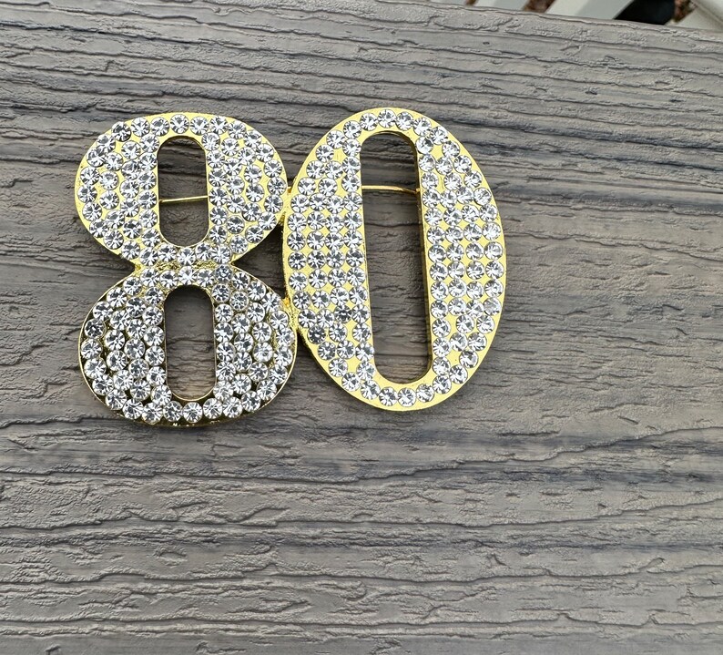 Stunning Large 3” Rhinestone Brooch Pin Number 80 80th Birthday ...