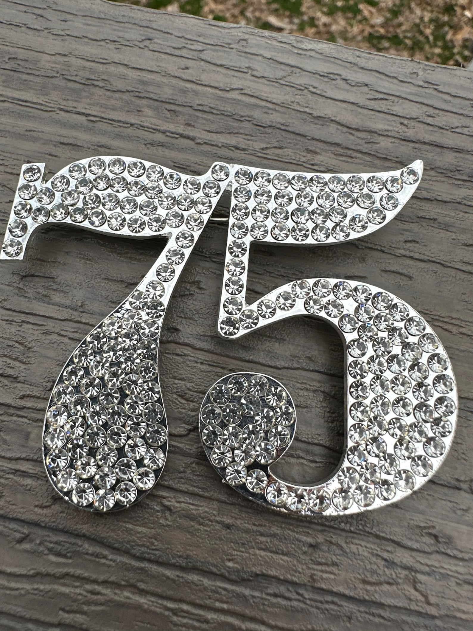 Stunning Large 3” Rhinestone Brooch Pin Number 75 75th Milestone ...