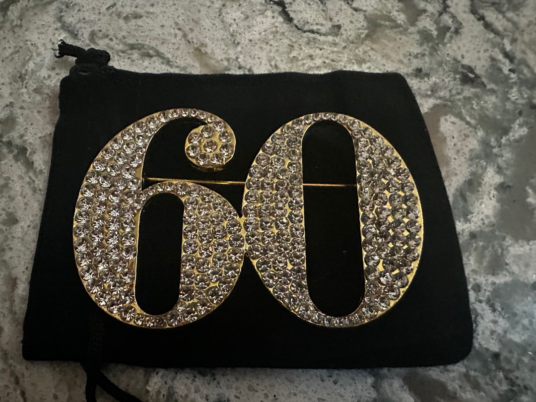 Custom Number 60 Brooch Rhinestone Pin NEW 60th Birthday Anniversary ...