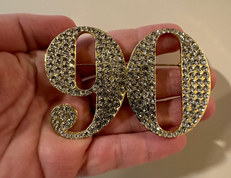 Stunning Large 3” Rhinestone Brooch Pin Number 90 90th Birthday ...