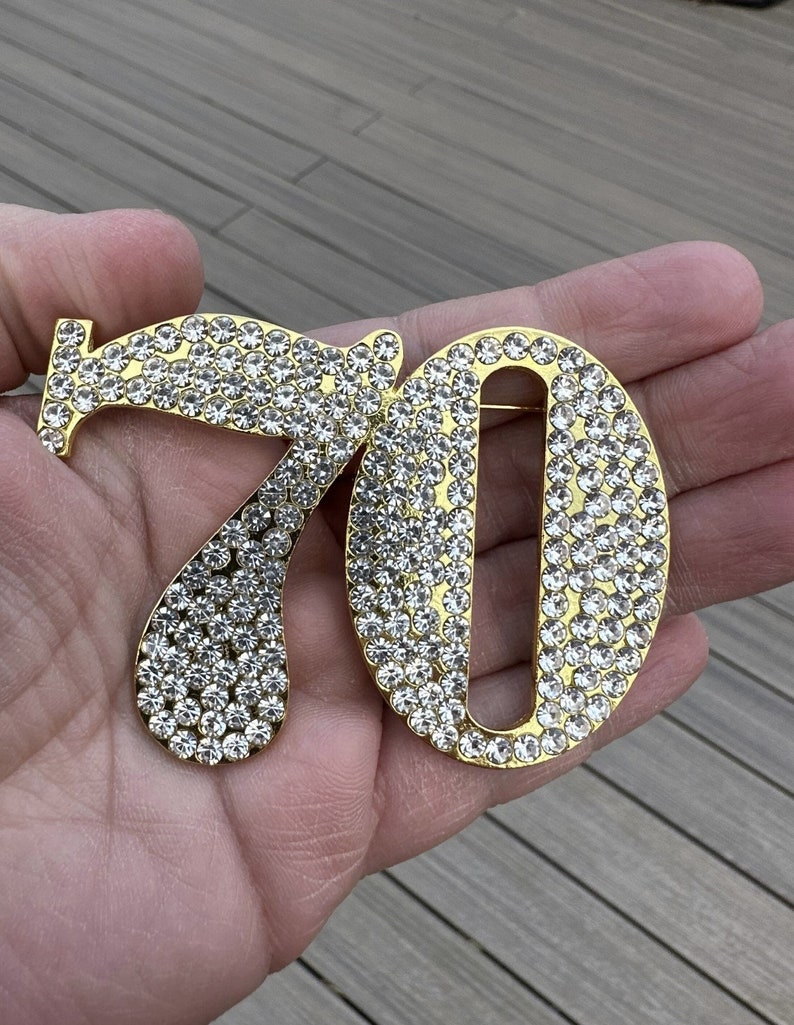 Stunning Large 3” Rhinestone Brooch Pin Number 70 70th Birthday ...