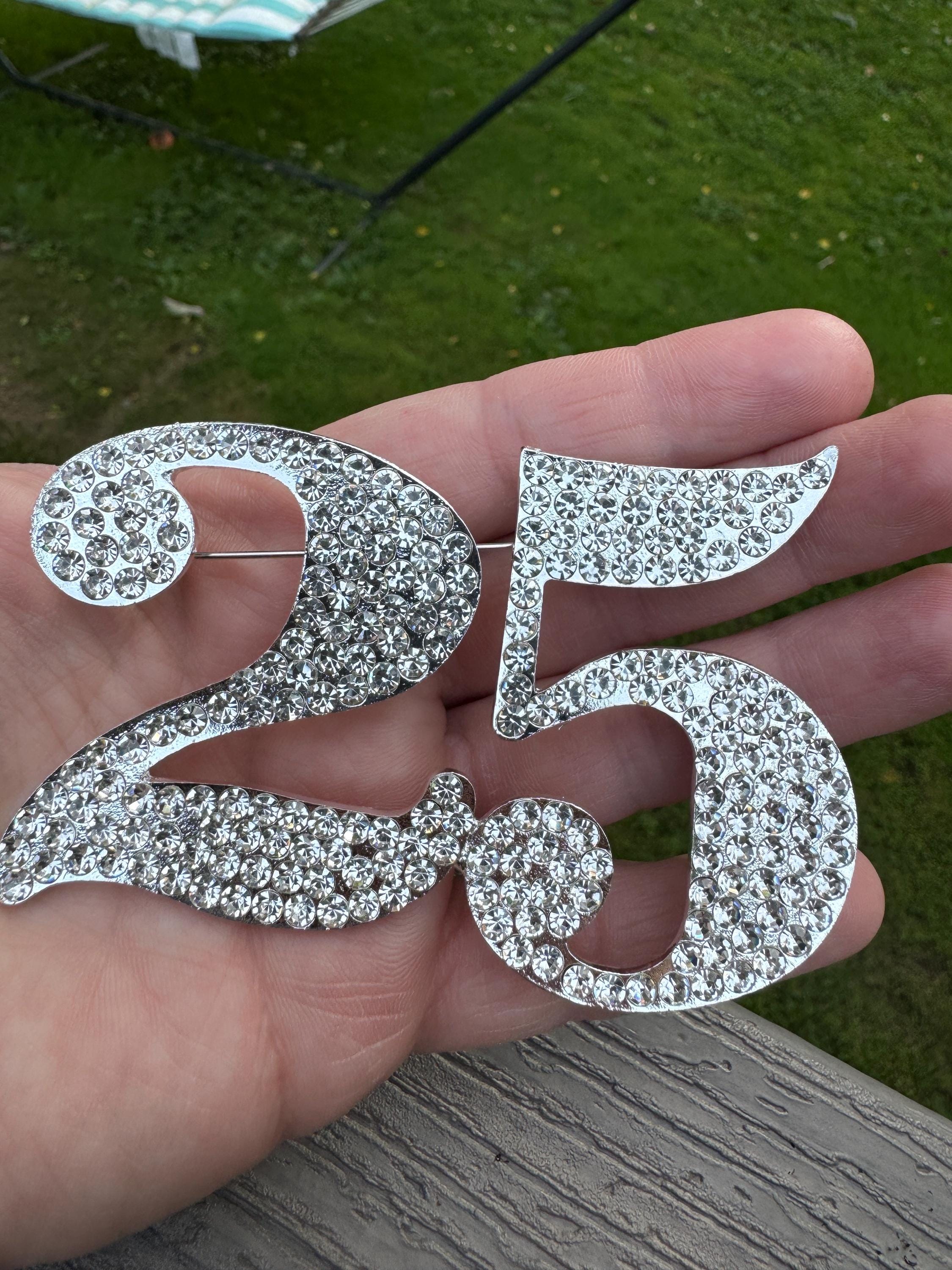 Stunning Large 3” Rhinestone Brooch Pin Number 25 25th Milestone ...