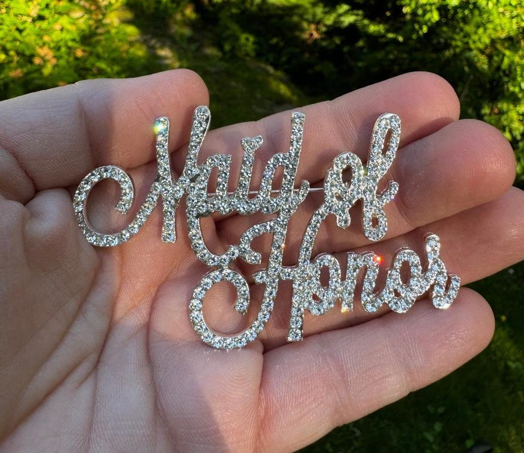 Sparkling Maid of Honor Rhinestone Pin in Silver or Gold - Bridal Party ...