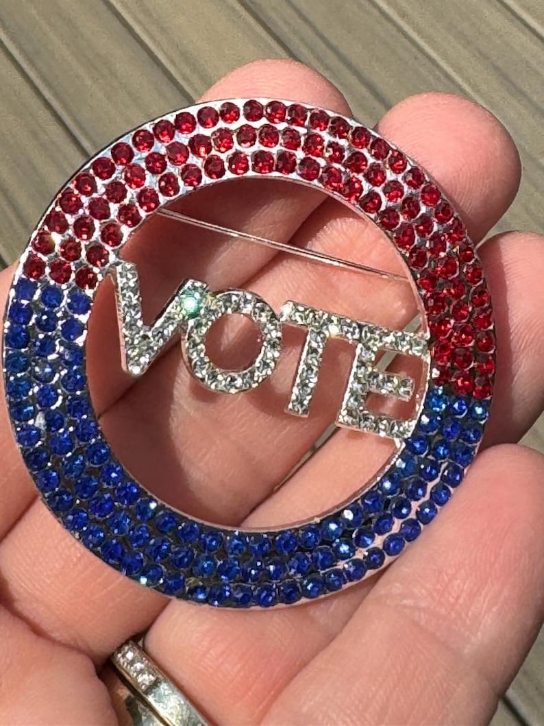 USA Patriotic Red White and Blue Crystal Rhinestone Vote Pin - American ...