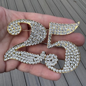 Stunning Large 3” Rhinestone Brooch Pin Number 25 25th Milestone ...