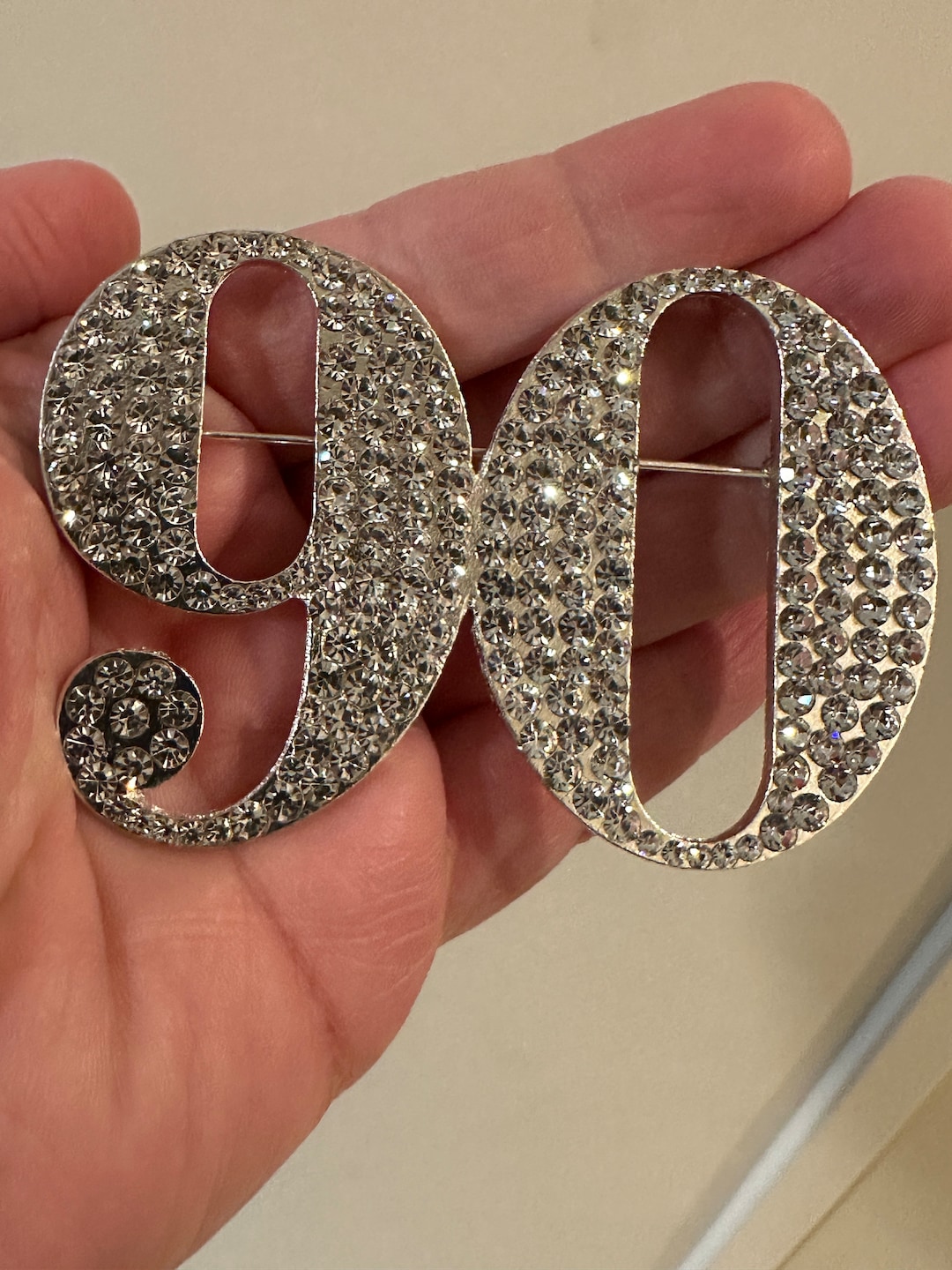 Stunning Large 3” Rhinestone Brooch Pin Number 90 90th Birthday ...
