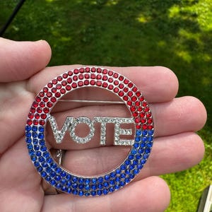 USA Patriotic Red White and Blue Crystal Rhinestone Vote Pin - American ...