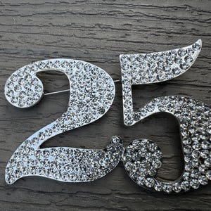 Stunning Large 3” Rhinestone Brooch Pin Number 25 25th Milestone ...