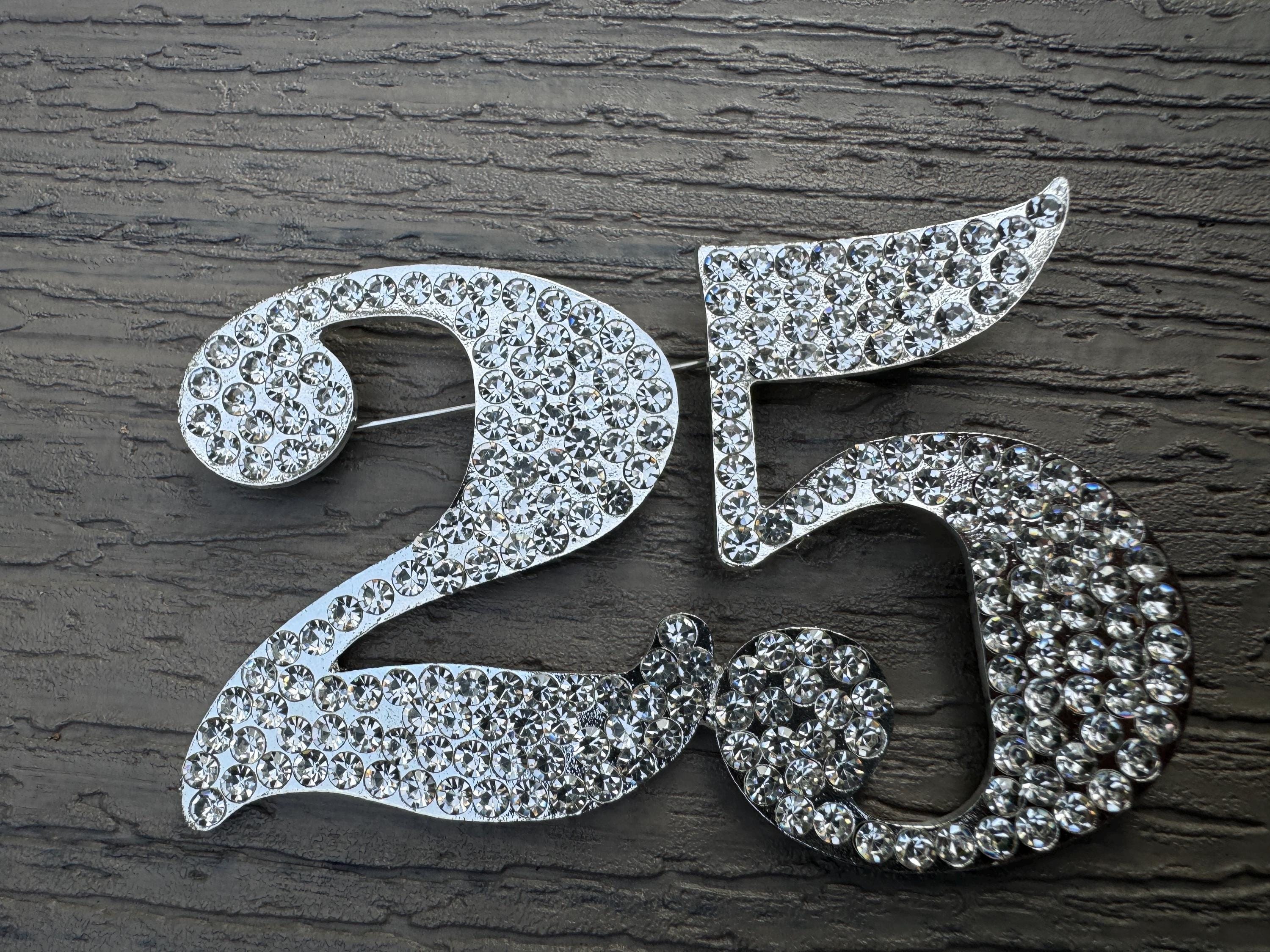 Stunning Large 3” Rhinestone Brooch Pin Number 25 25th Milestone ...