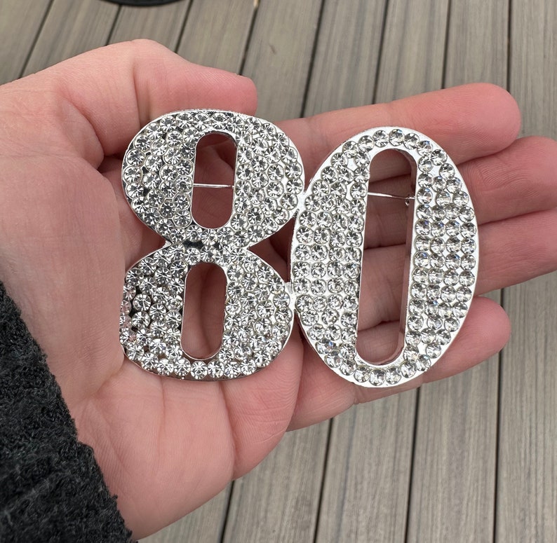Stunning Large 3” Rhinestone Brooch Pin Number 80 80th Birthday ...