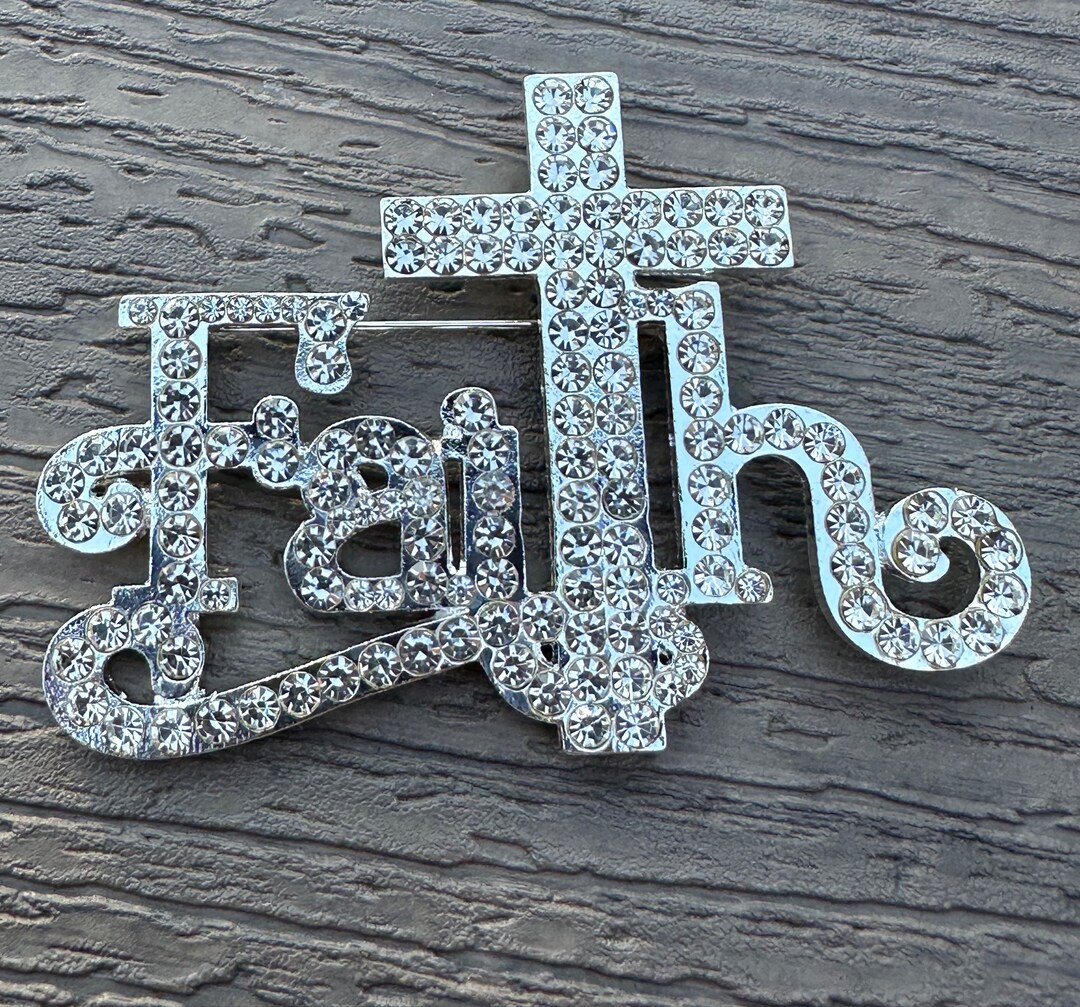 Custom Large Faith Cross Rhinestone Silver Pin Brooch Jewelry NEW - Etsy