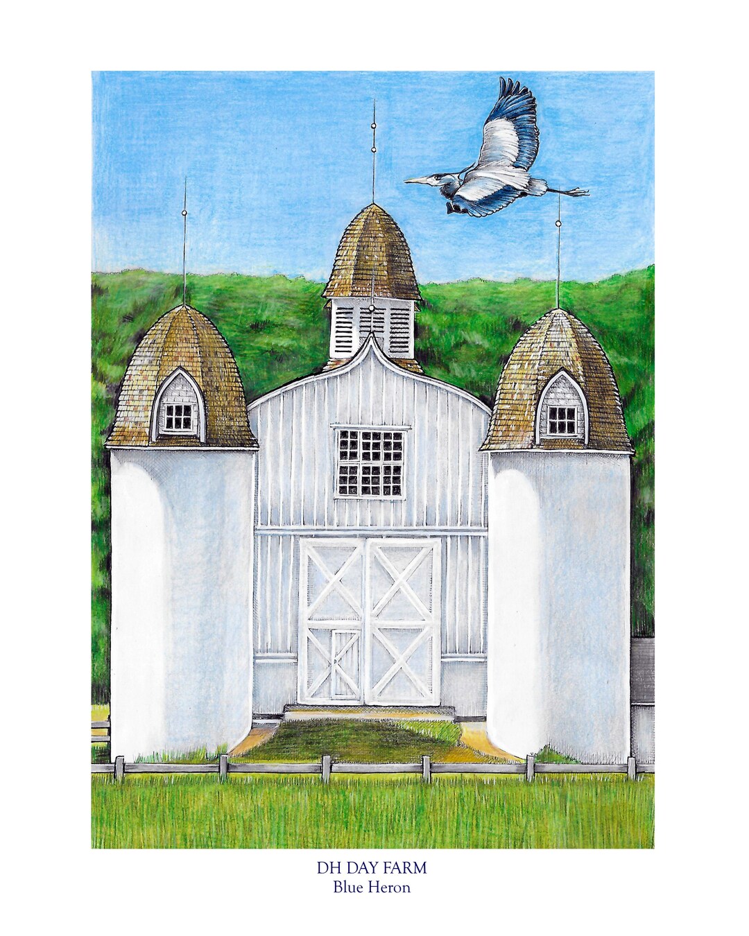 DH Day Farm Art Print: Blue Heron, Michigan Barn, Sleeping Bear Dunes ...