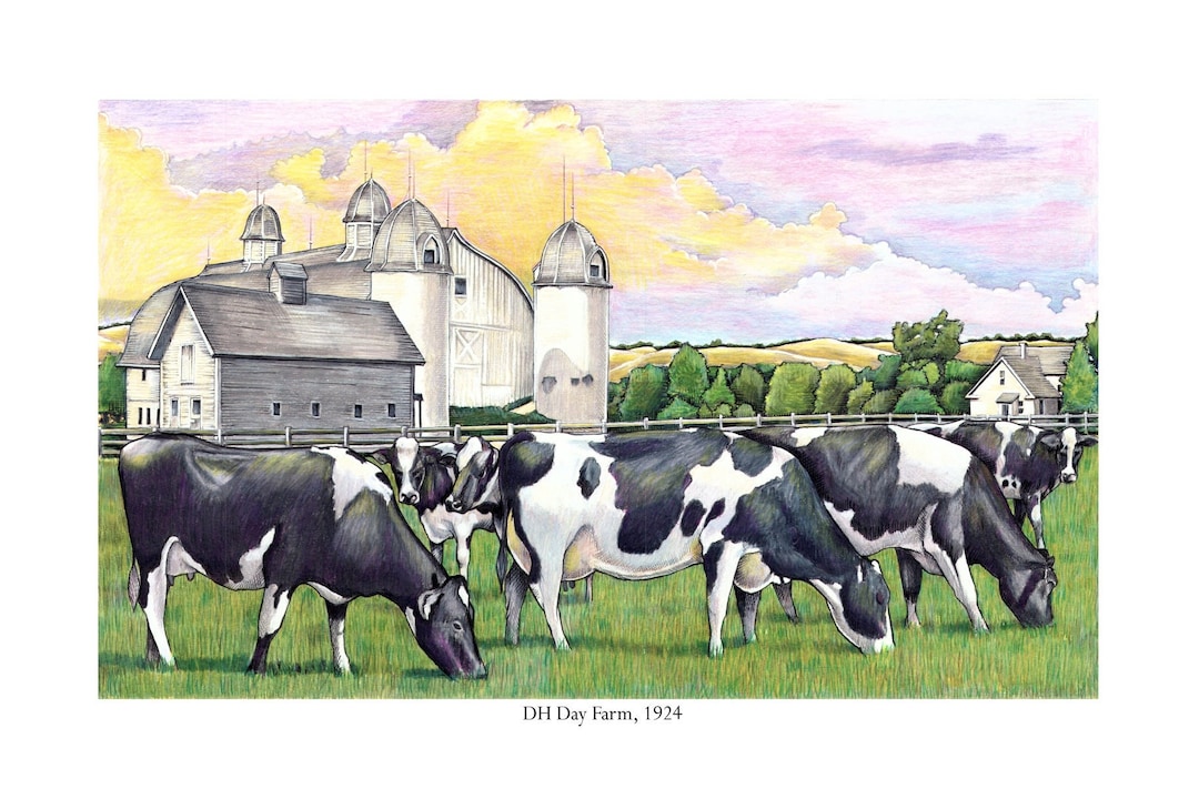 DH Day Farm Art Print: Holstein Cows, Michigan Barn Landscape - Etsy