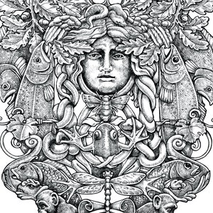 Door Knockers Totem. Art Print, Ink, Door Stops, Drawing, Green Man ...