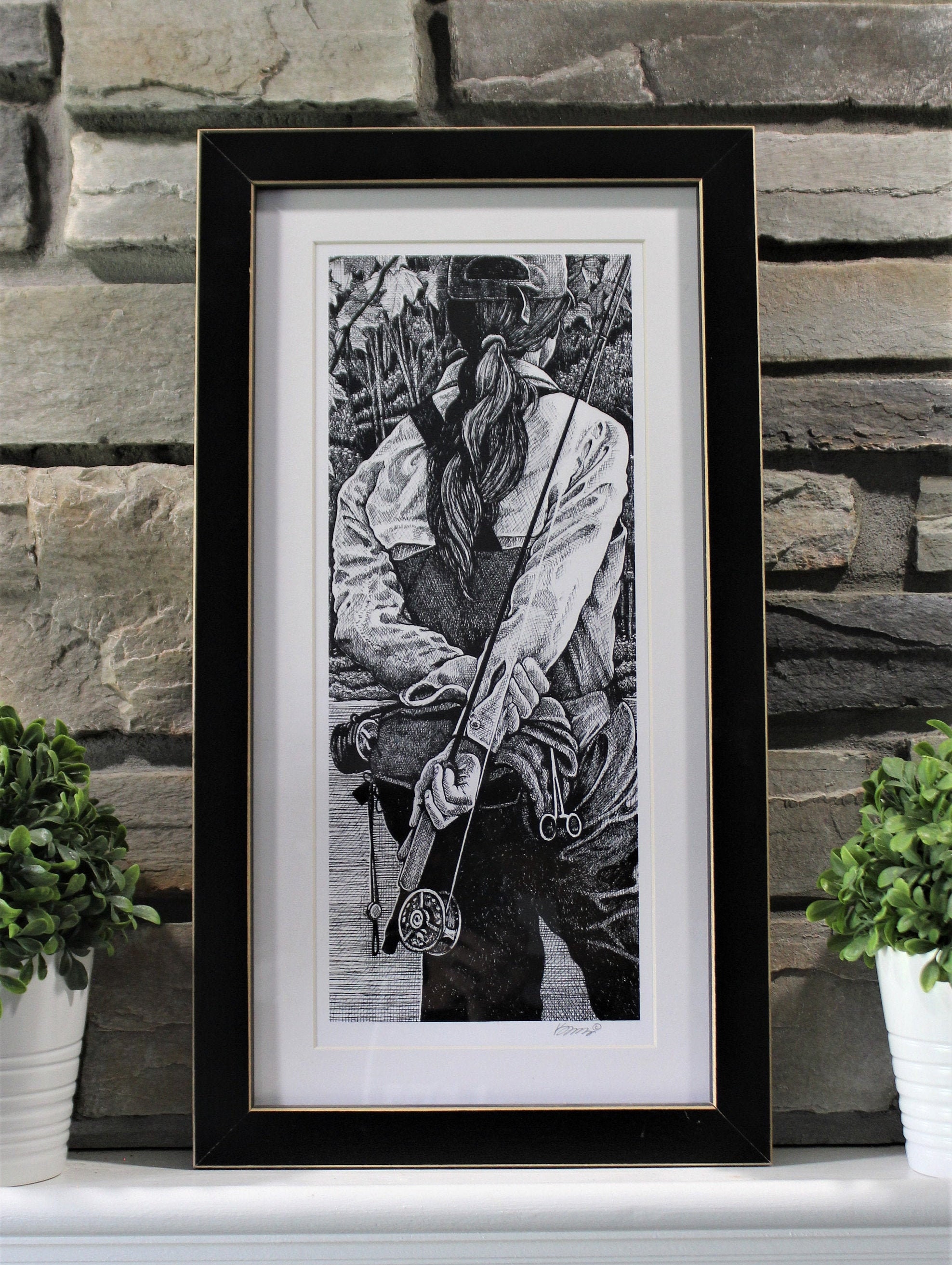 Art Print, Female, Fish, Fly, Fishing, Ink, Drawing, Kirk Timmons - Etsy