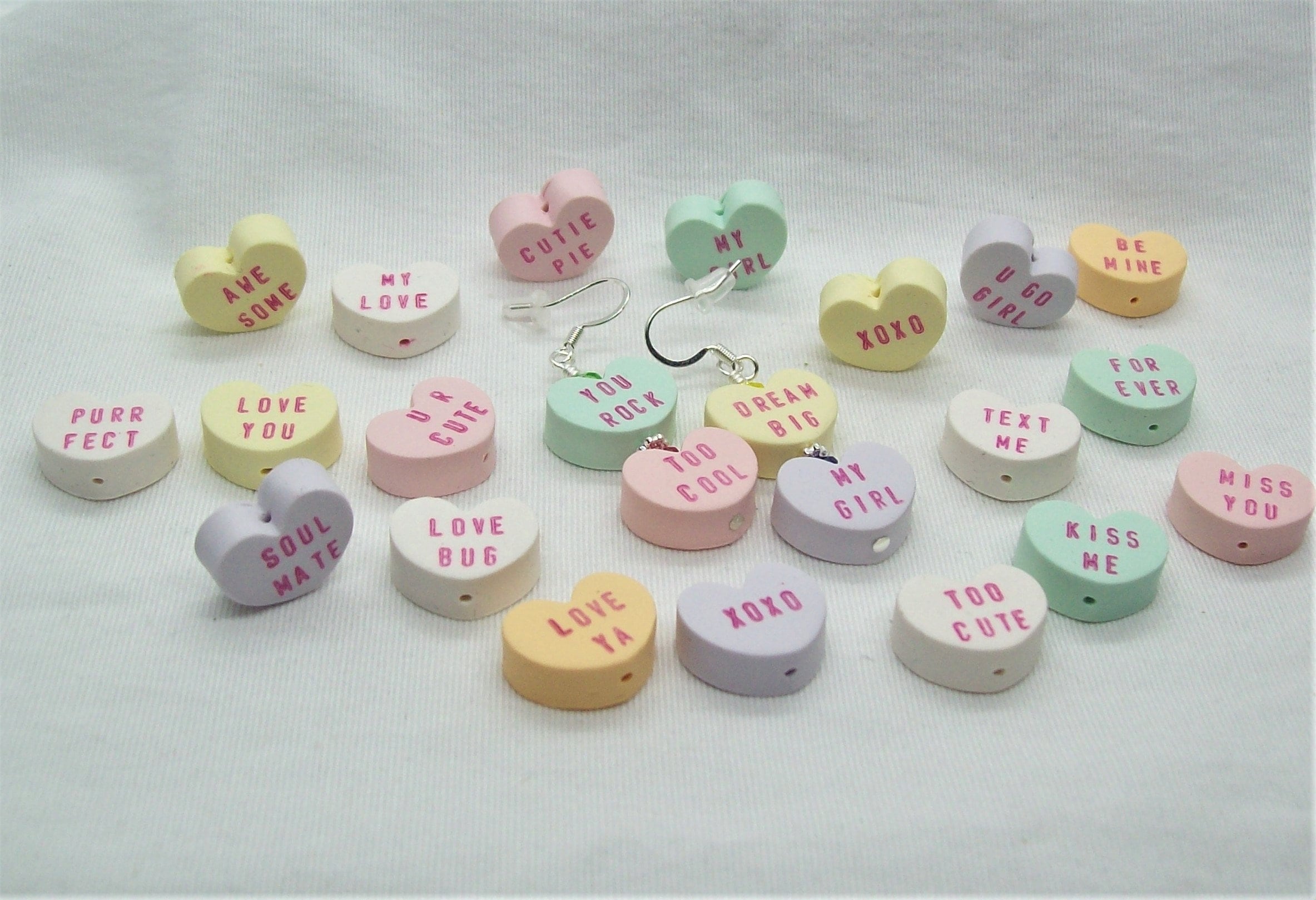 Double Stack Conversation Heart Valentine Dangle Earrings - You Pick ...