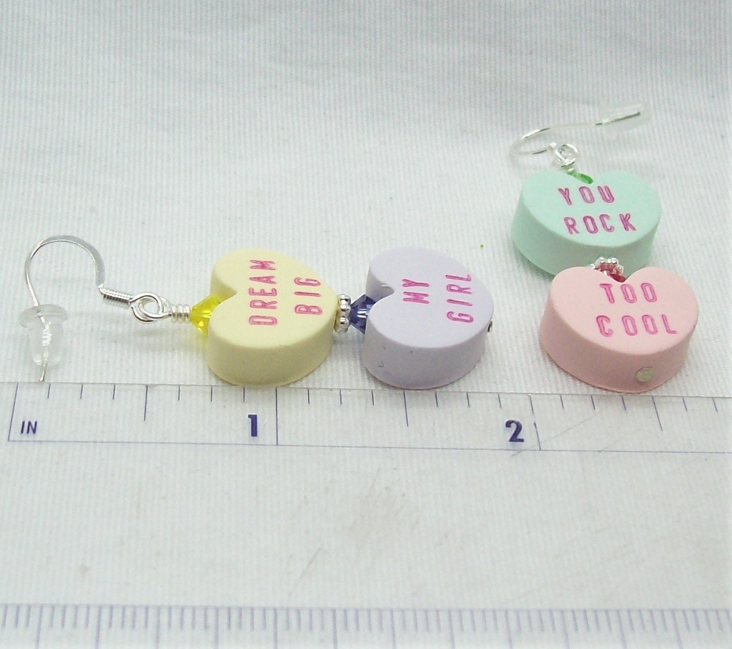Double Stack Conversation Heart Valentine Dangle Earrings - You Pick ...