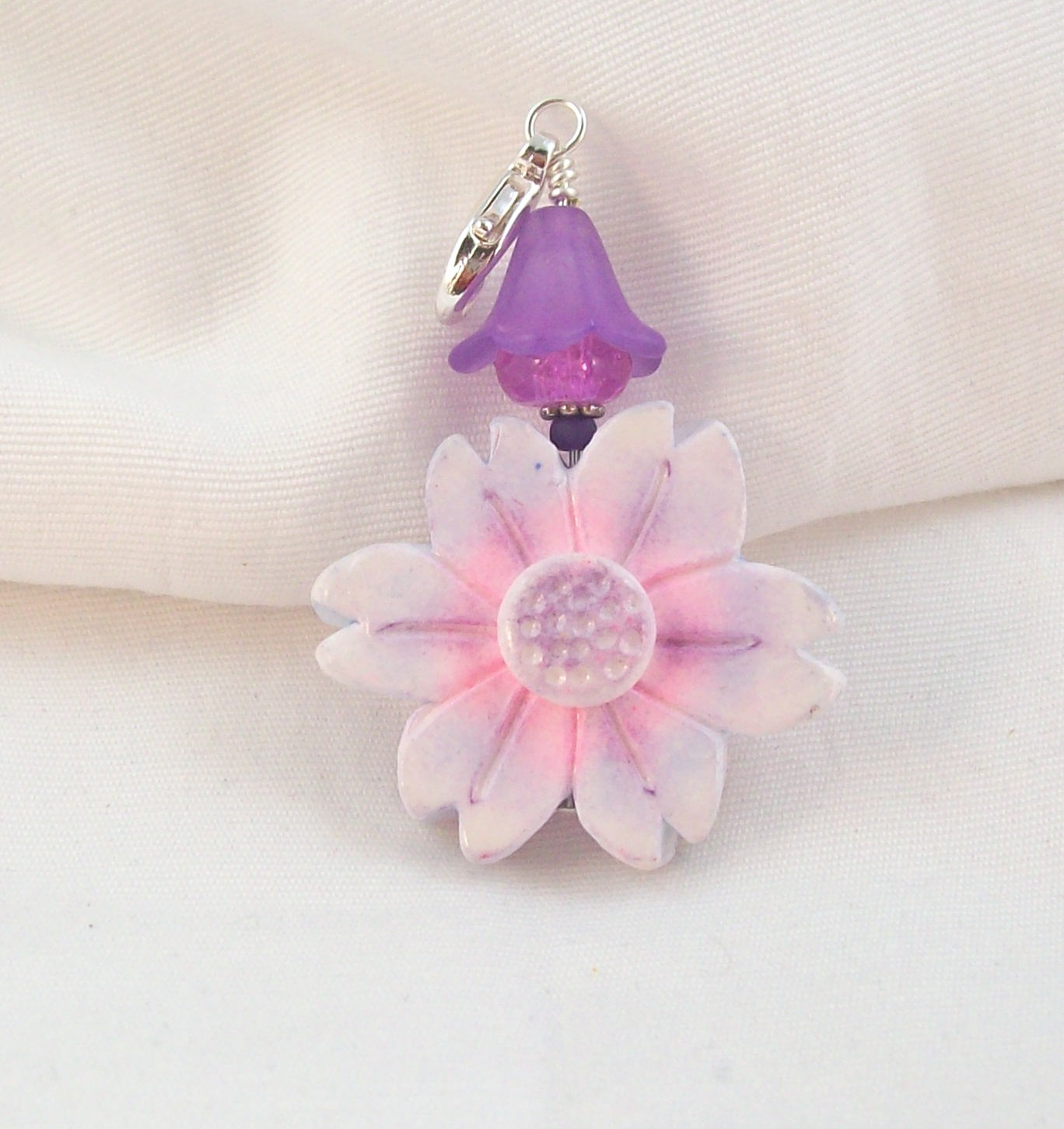 Lavender and Pink Flower Zipper Pull Purse Charm Handmade | Etsy