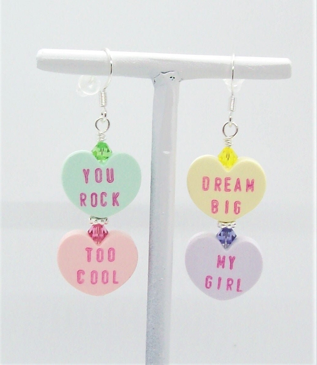 Double Stack Conversation Heart Valentine Dangle Earrings | Etsy