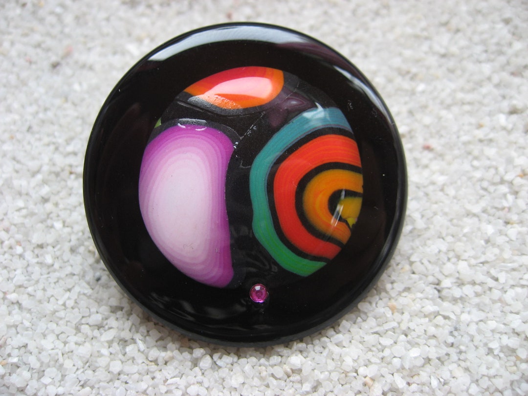 Very Large Unisex Adjustable Ring With Multi-colored Fimo Cabochon on a ...