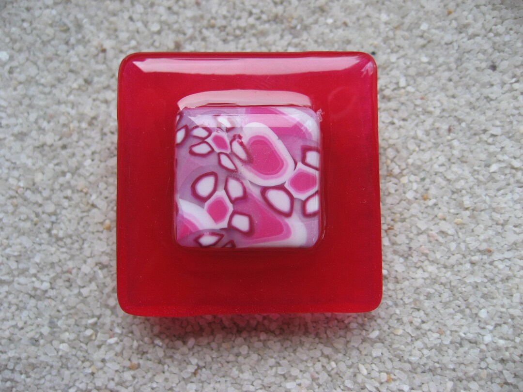 Very Large Unisex Square Adjustable Ring Cabochon Pink Floral Motif in ...