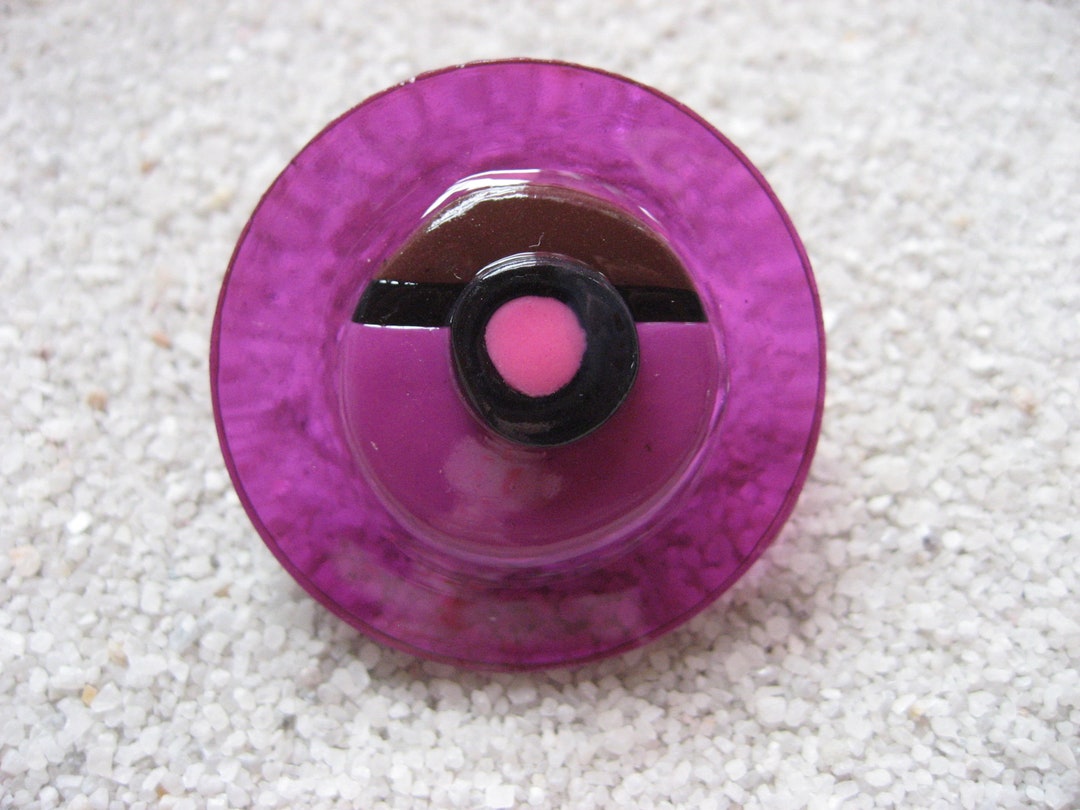 Large Adjustable Unisex Ring With Graphic Fimo Cabochon on Plum Resin ...