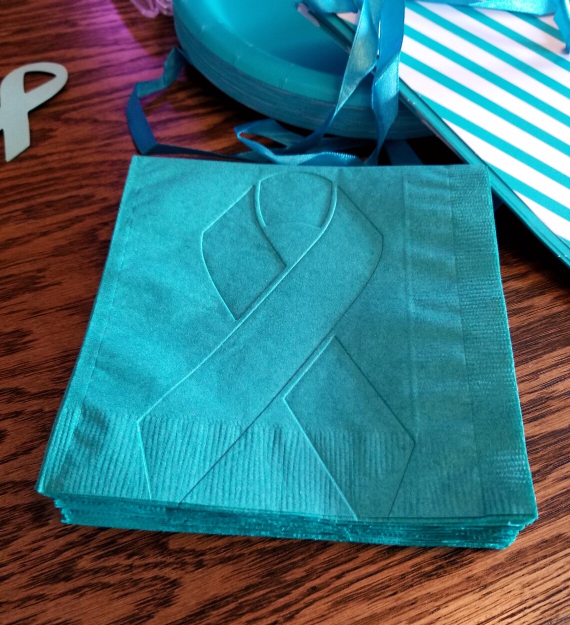 Embossed Cocktail Beverage Napkins Cancer Ribbon Napkins | Etsy