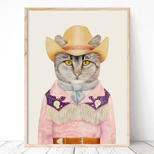 Cowboy Cat Art Print Colorful Wall Art Country Western - Etsy