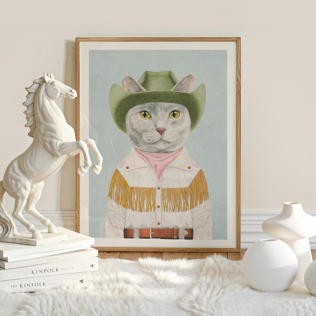 Silver Spur Rodeo Cat – Western Wall Art – Gray Tabby Cat – South ...