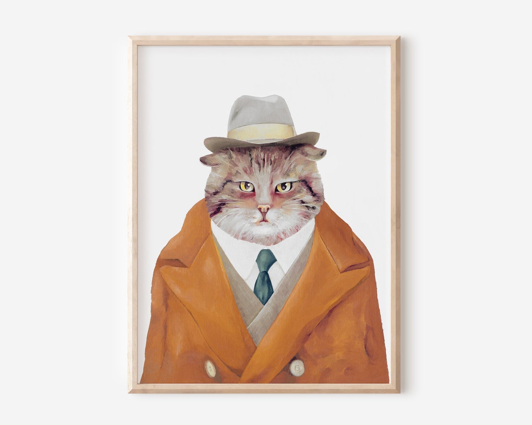 Detective Cat Art Print Dapper Tabby Cat Print - Etsy