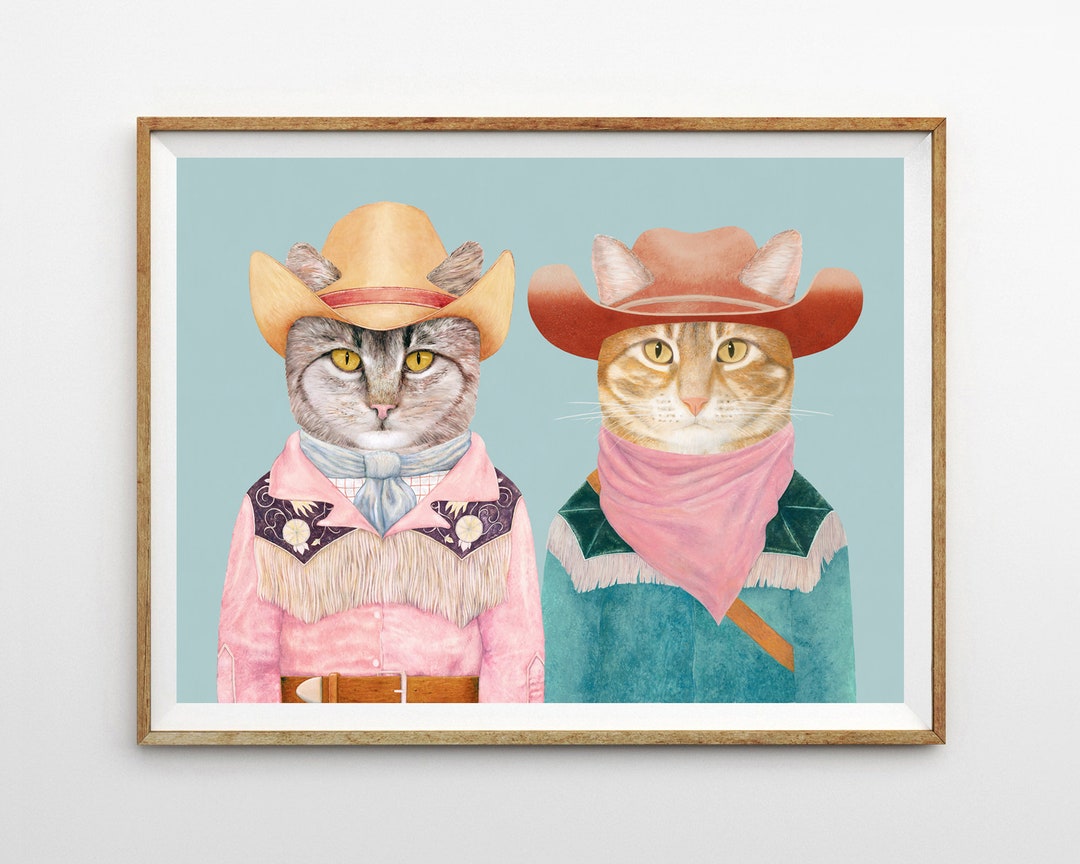 Rodeo Cats Art Print - Tabby Cat and Orange Cat Wall Art - Colorful ...
