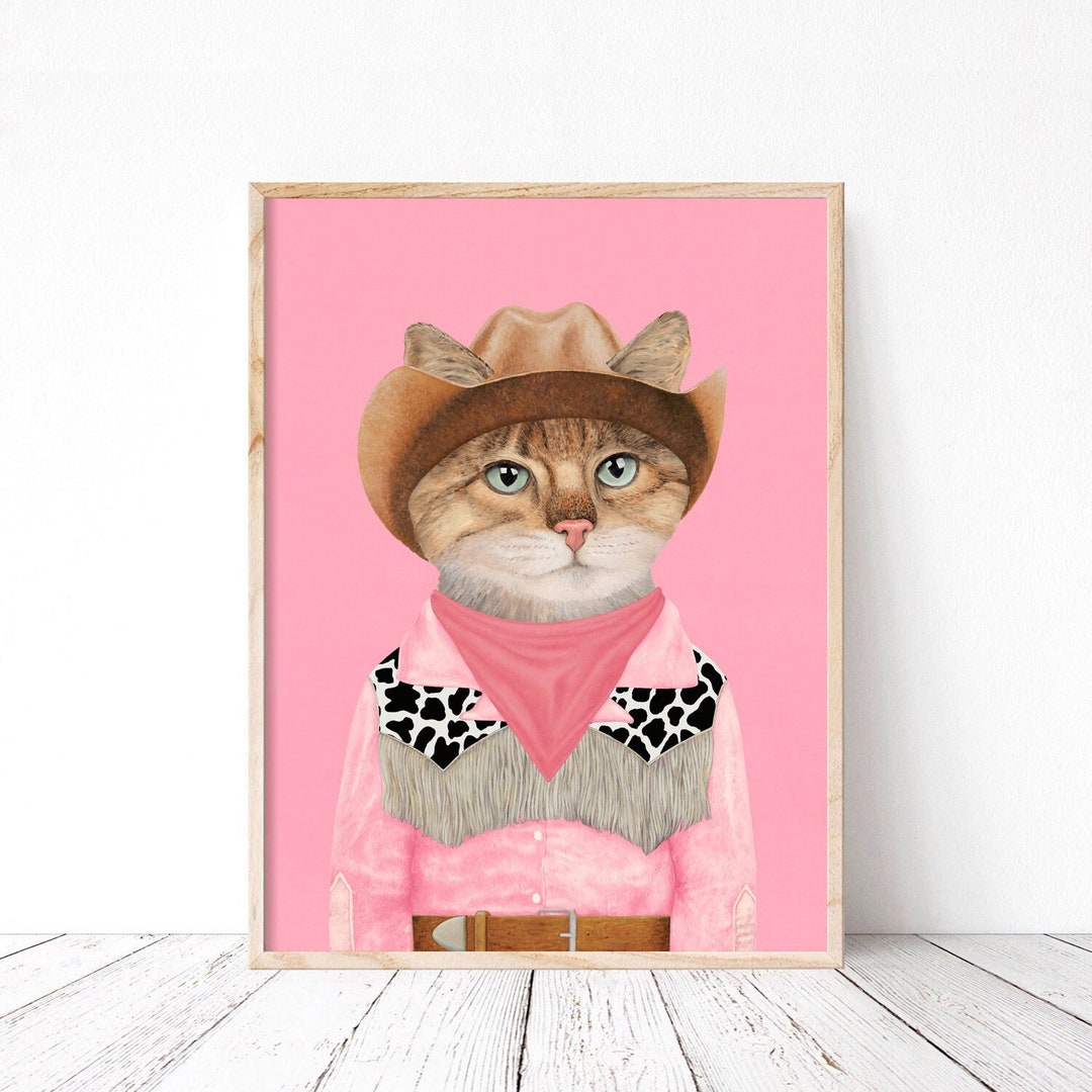 Rodeo Kitten Art Print - Pink Preppy Cowgirl Western Rodeo Wall Art ...