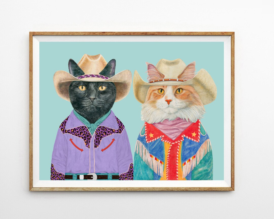Rodeo Cowboy Cats Art Print - Maximalist Wall Decor, Southwestern Wall ...