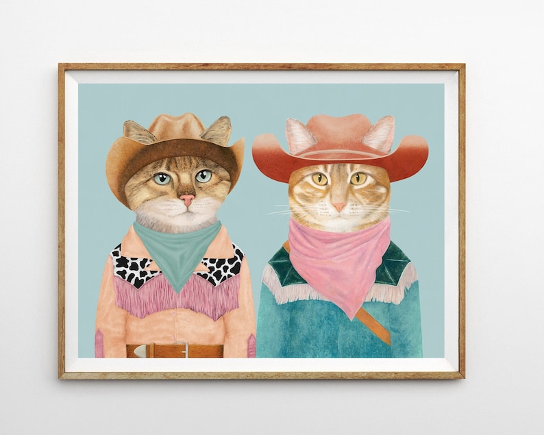 Cowboy Cats Art Print Ginger Cat Cowboys Wall Art Colorful - Etsy