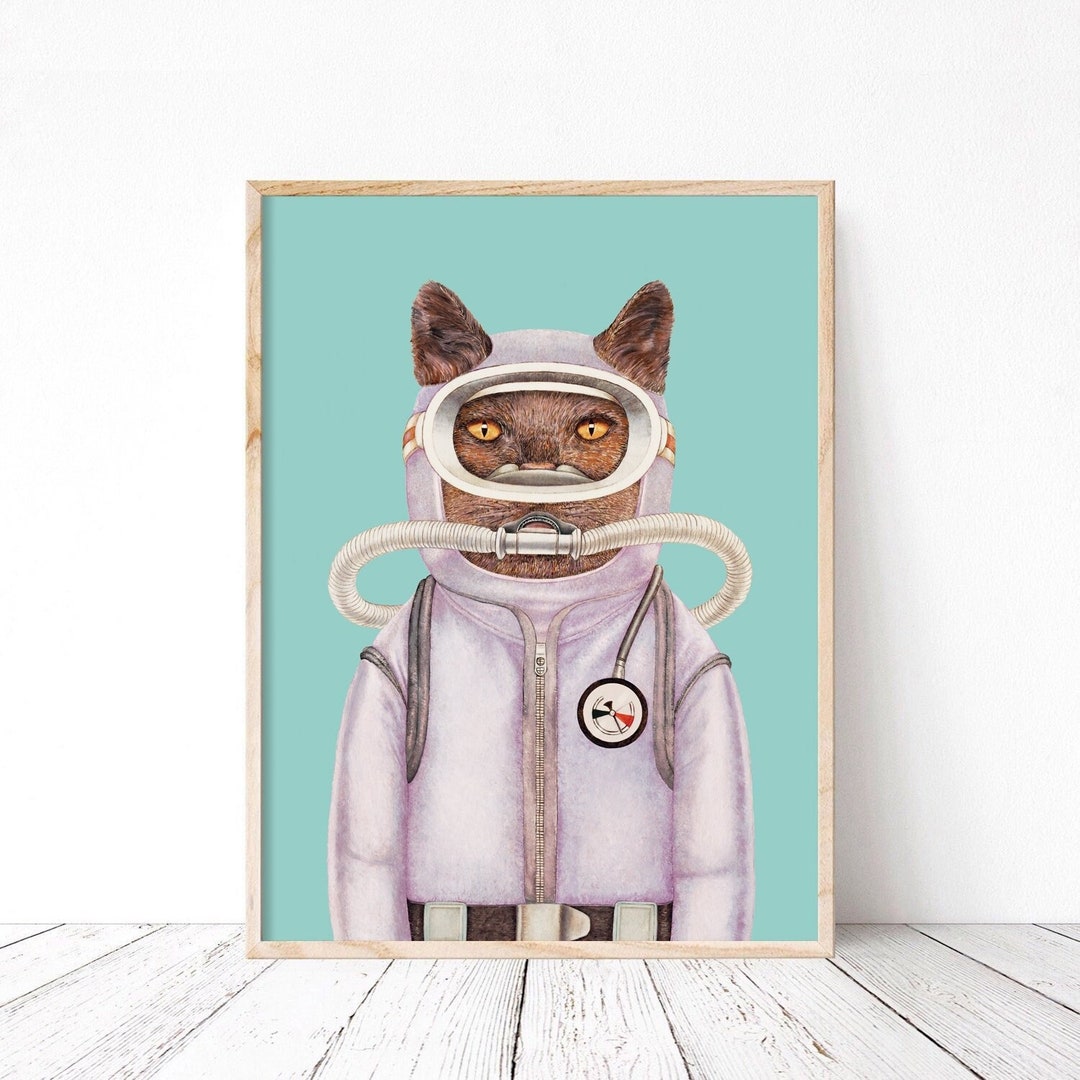 Scuba Cat Art Print - Underwater Life Aquatic Nautical Bathroom Art - Etsy