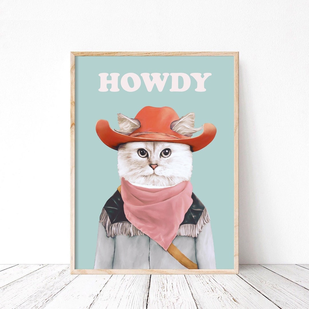 Howdy Rodeo Cat Art Print - Western Boho Dorm Room Decor - Howdy ...