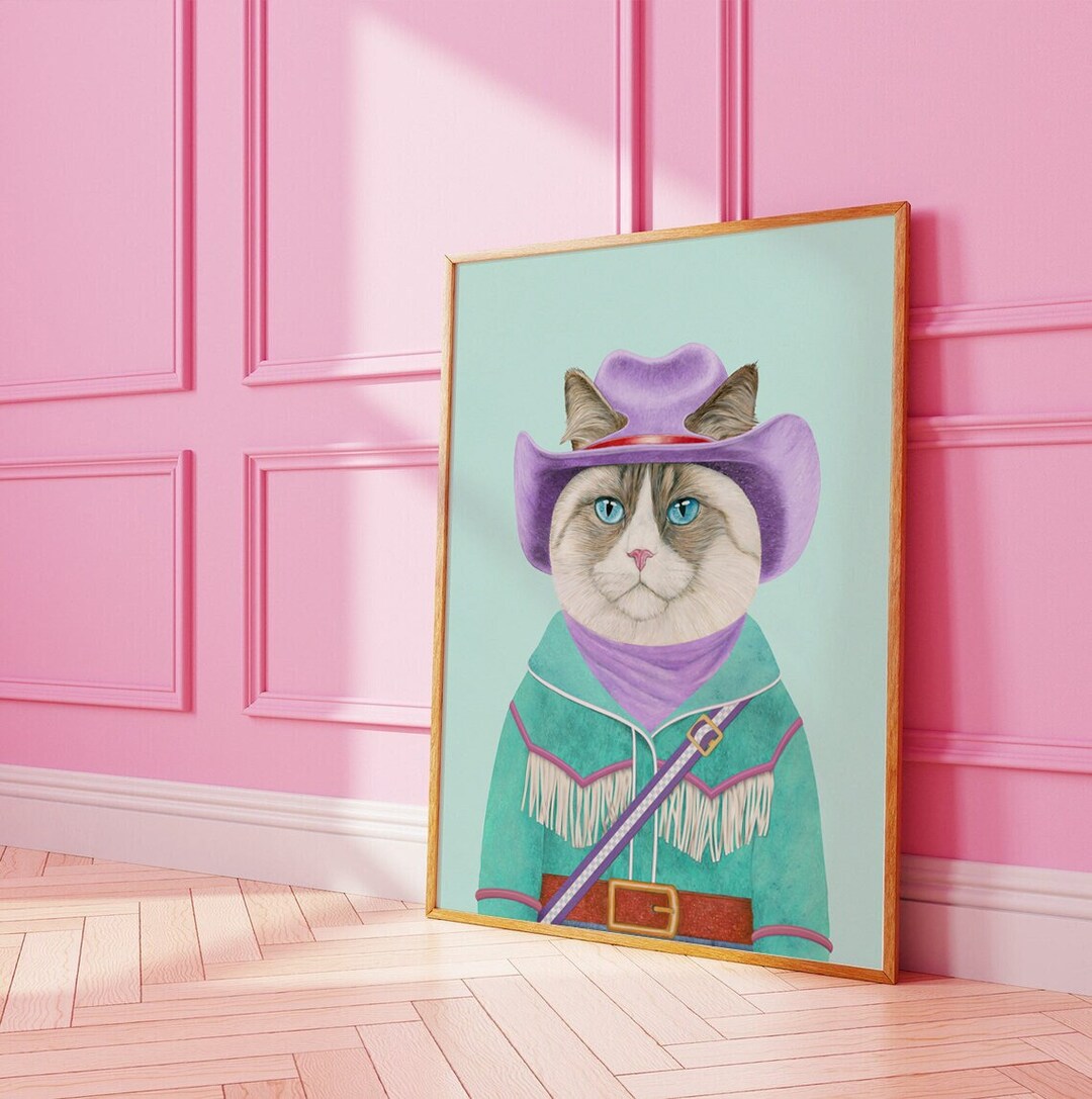 Rodeo Cat Ragdoll Digital Download Printable Wall Art Quirky Cat Print ...