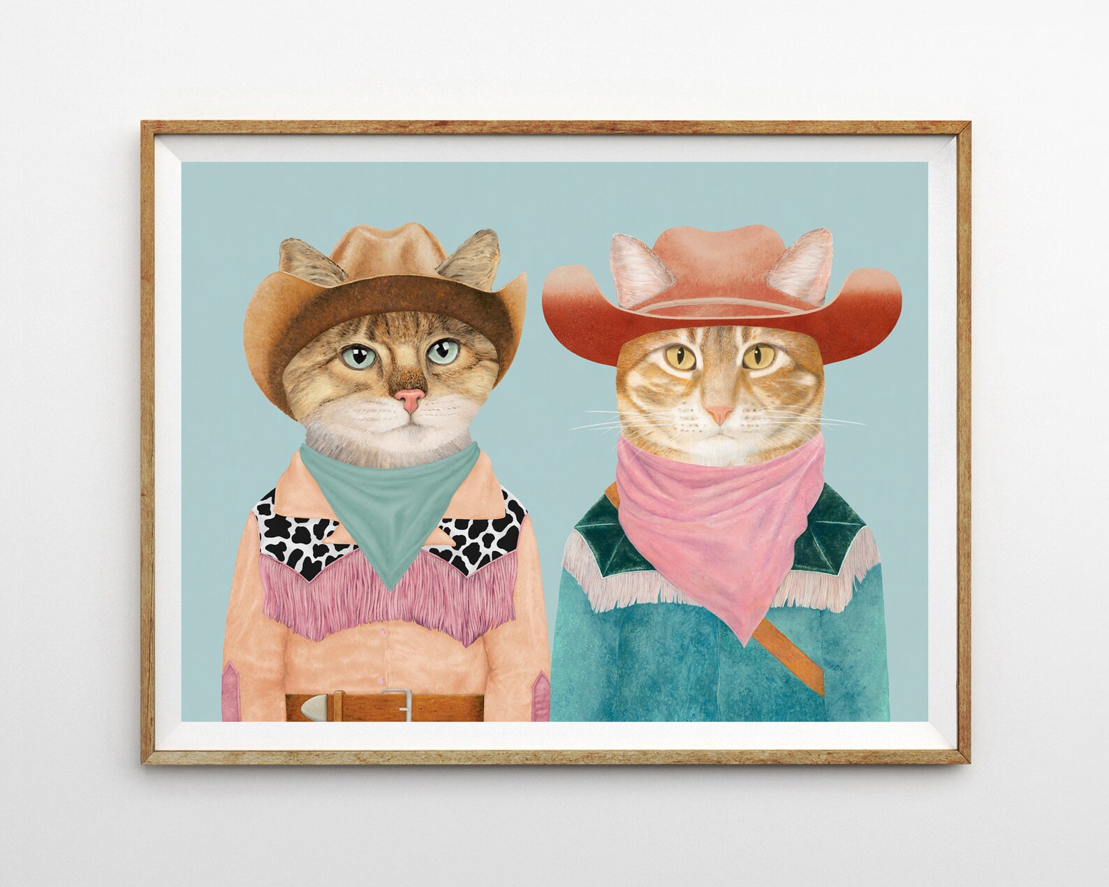 Cowboy Cats Art Print Ginger Cat Cowboys Wall Art Colorful Eclectic ...