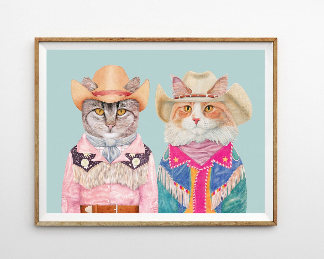Rodeo Cats Art Print - Colorful Wall Art, Cat Friends Holiday Gifts ...