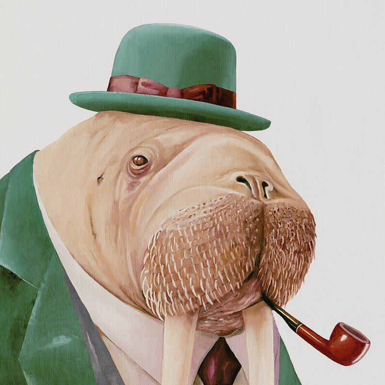 Walrus Green Art Print Dapper Animals Wall Art Gentleman | Etsy
