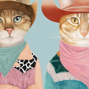 Cowboy Cats Art Print - Ginger Cat Cowboys Wall Art - Colorful Eclectic ...